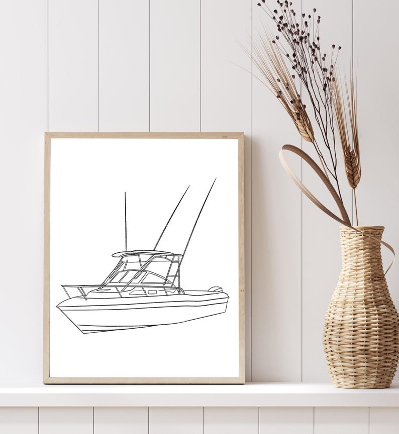 Boat Line Drawing From Photo - Custom Boat Outline Portrait - Boat One ...