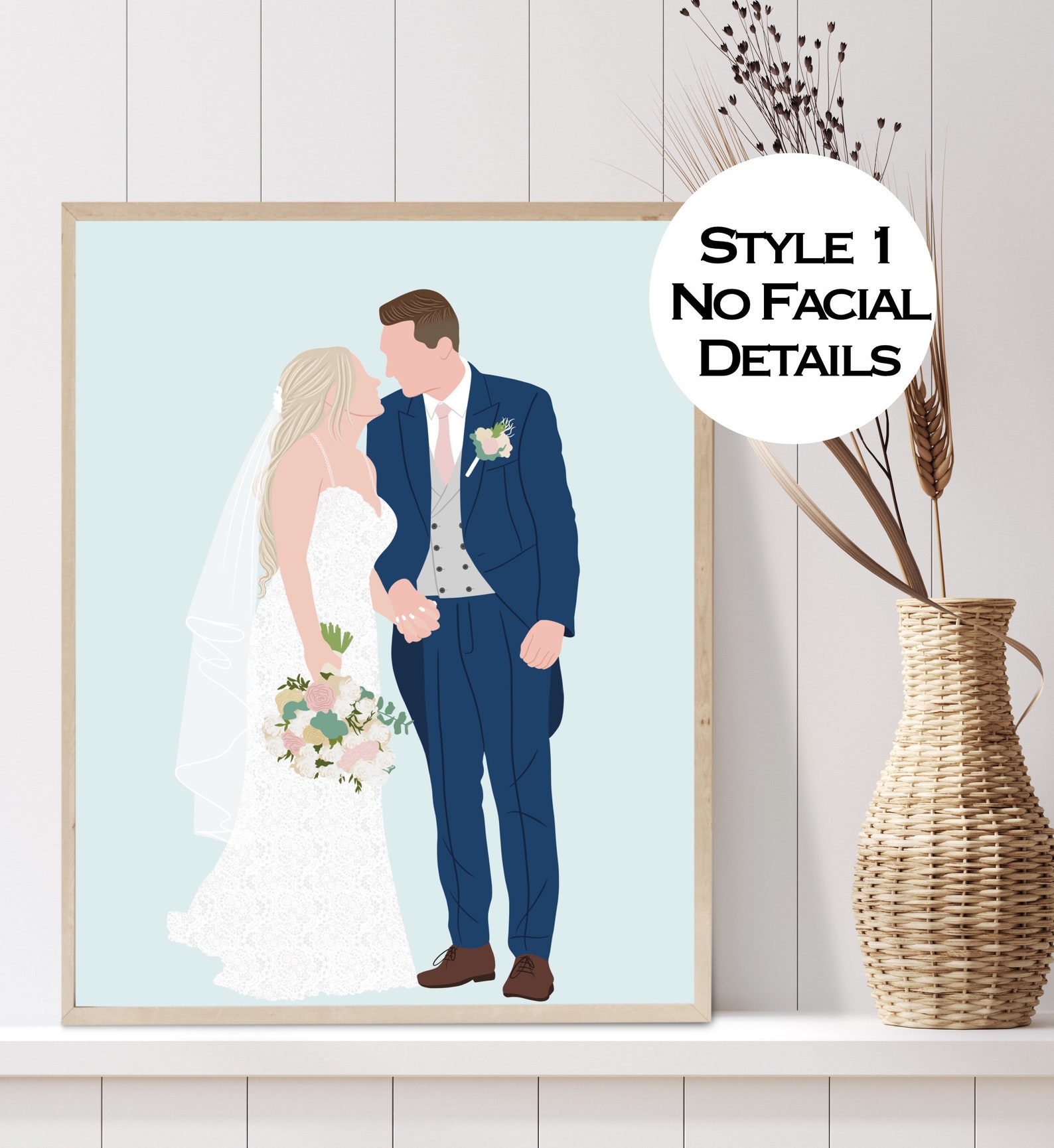 Custom Faceless Digital Drawing From Photo With Background | Wedding ...