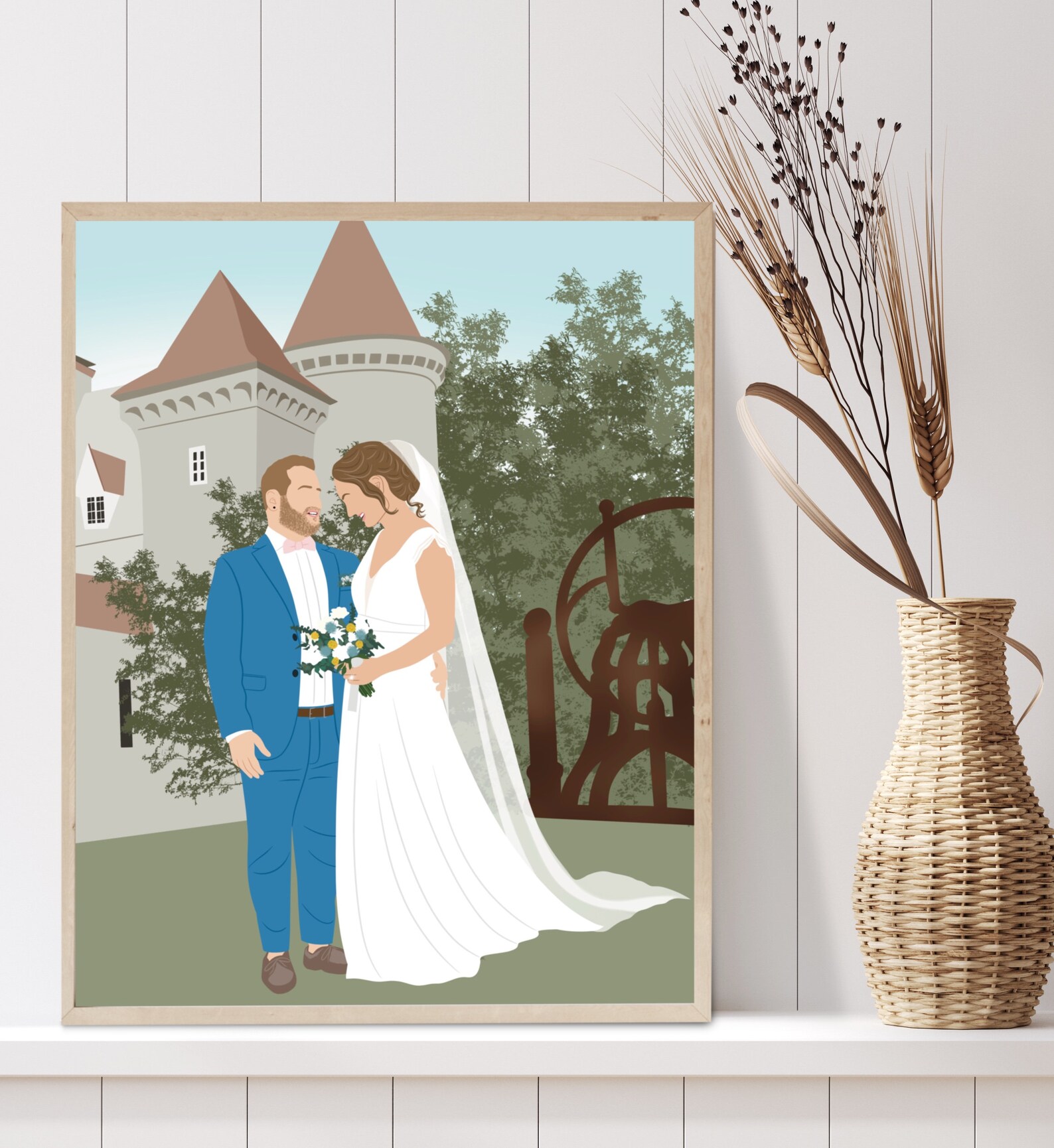 Custom Faceless Digital Drawing From Photo With Background | Wedding ...