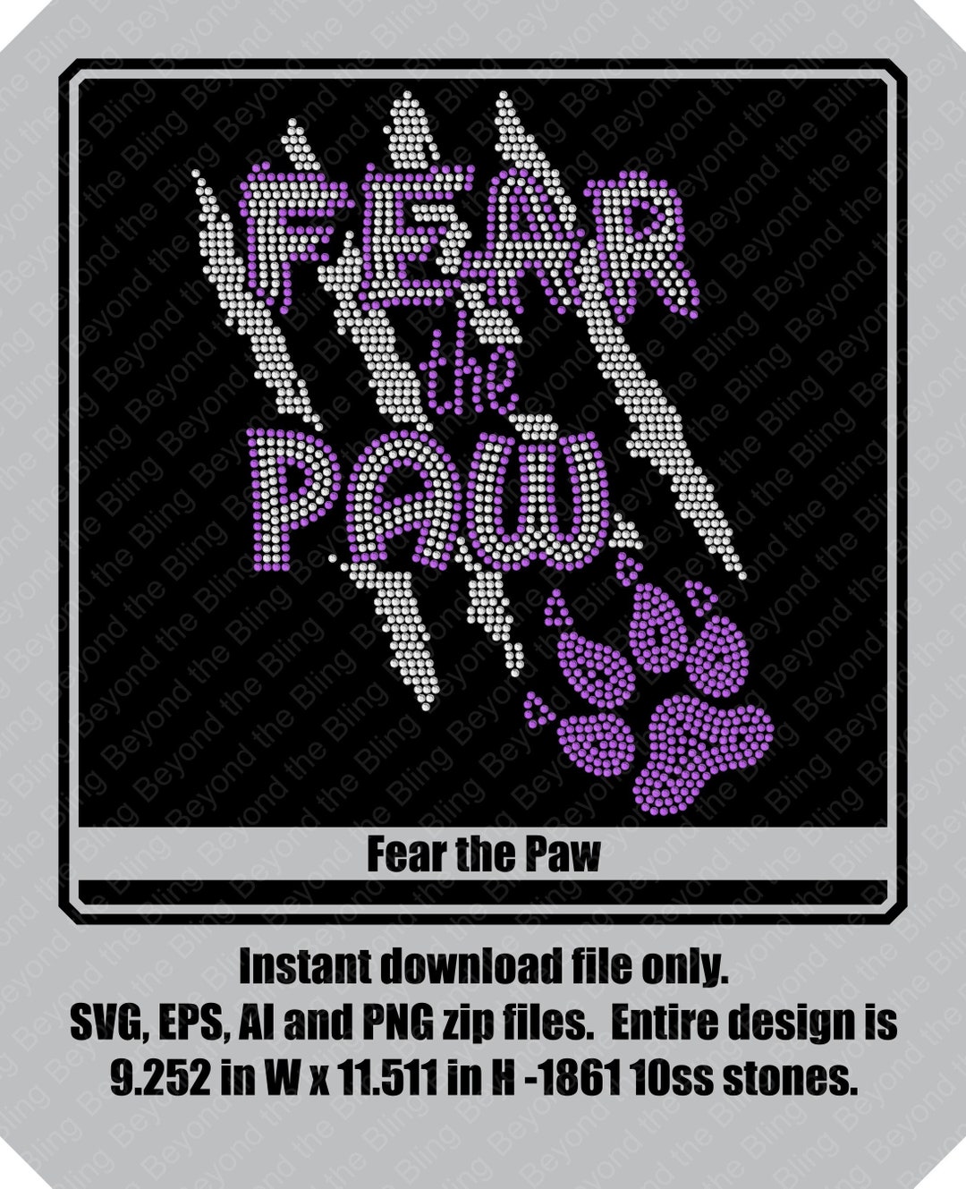 Rhinestone Fear the Paw SVG Bling Cheer Template (digital Download) - Etsy
