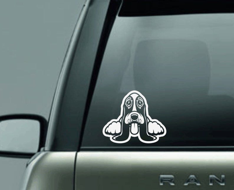 Peeking Dog Car Window Decal, Vinyl Car Window Decal, Basset Hound ...