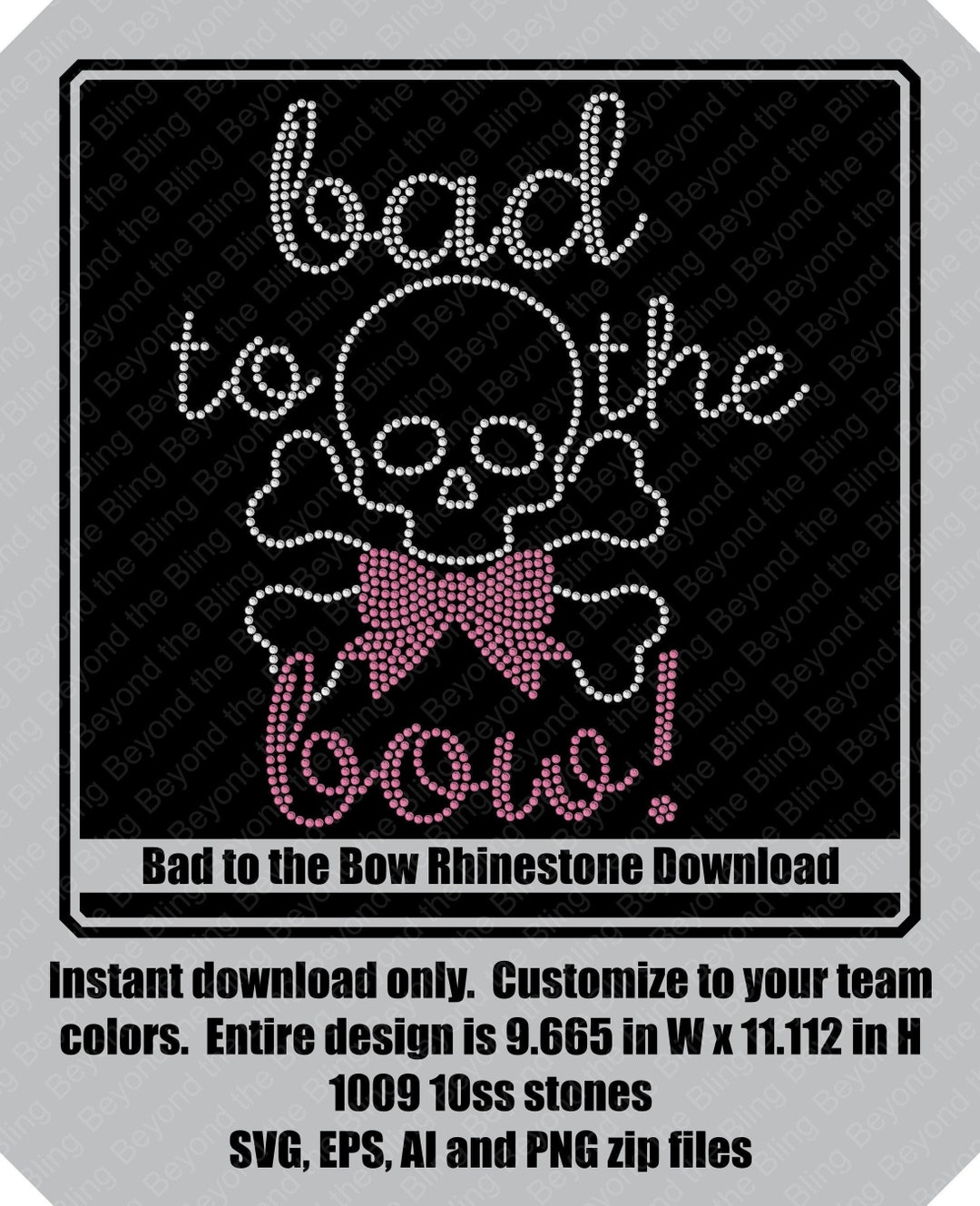 Rhinestone Cheer Bad to the Bow Skull Crossbones Bling Instant Download ...