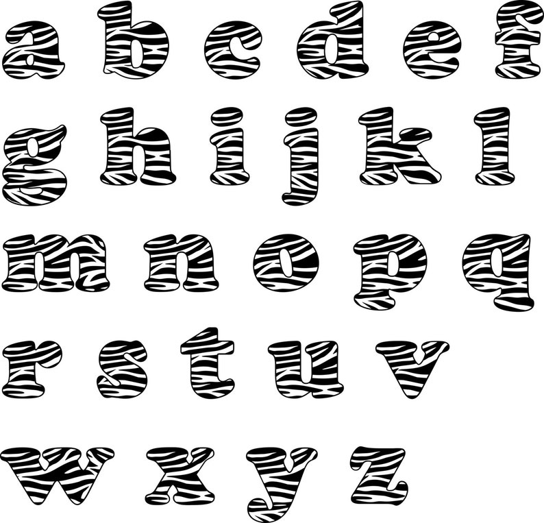Zebra svg alphabet font zebra digital cut file letters zebra | Etsy