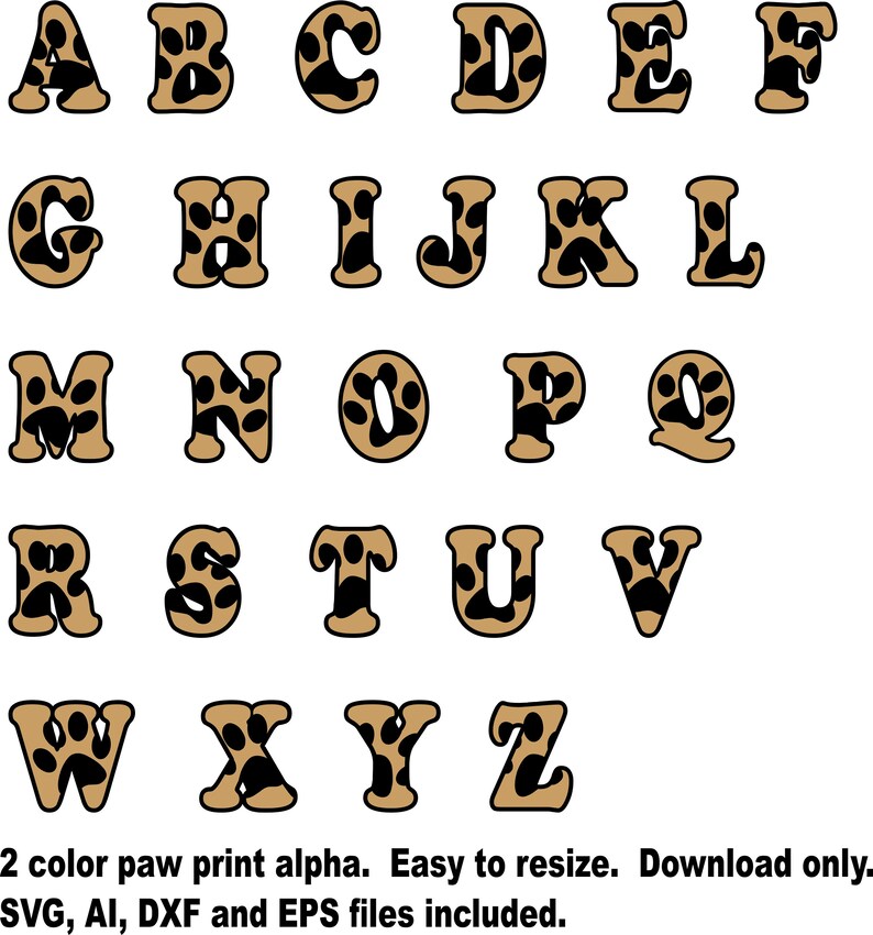 SVG paw print pattern alphabet digital cut file paw print cut | Etsy