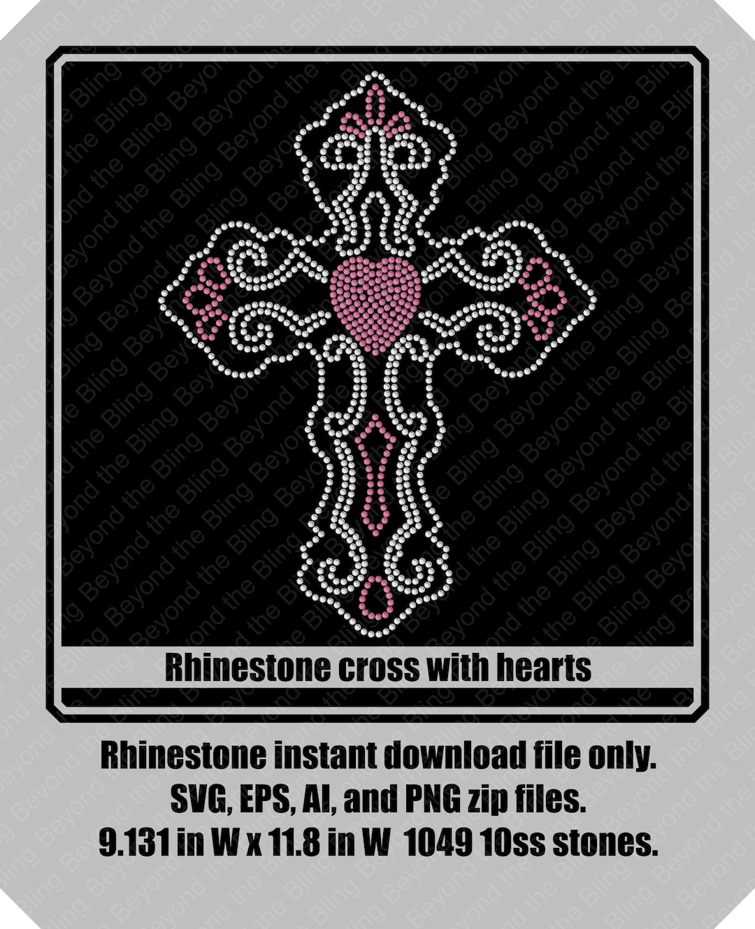 Rhinestone Cross With Heart SVG: DIY Bling Design (digital Download) - Etsy