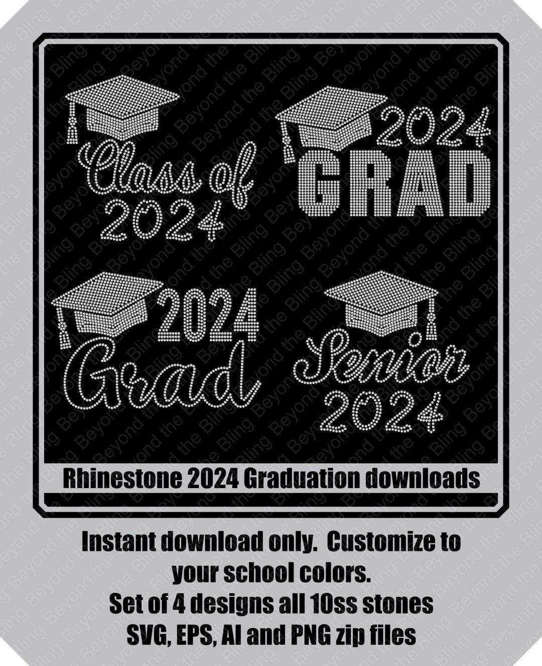 Rhinestone Graduation Instant Download SVG, Class of 2024 Bling Design ...