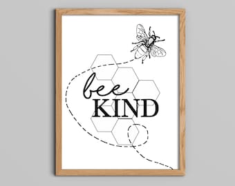 Bee Kind Printable Nature Wall Art, Typography, Digital INSTANT ...