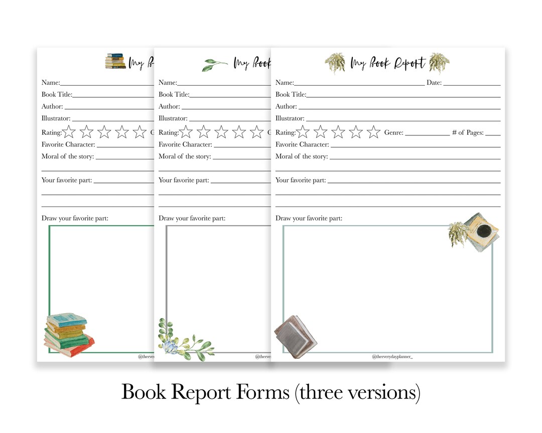 Book Report Form (three Versions) // Grades 1-3 - Etsy