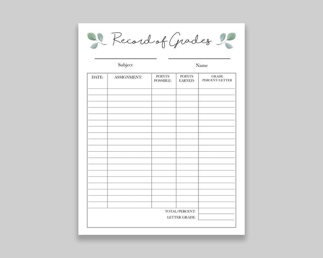 Grade Book Page // - Etsy