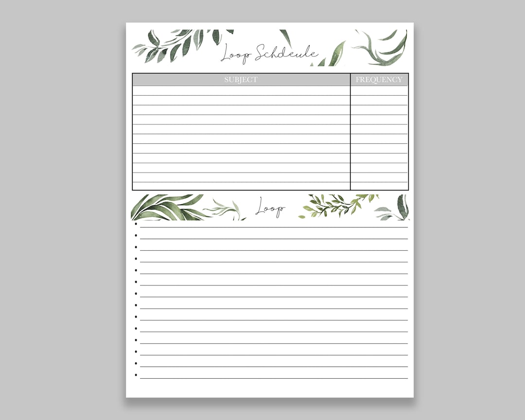 Loop Schedule Page // Printable - Etsy