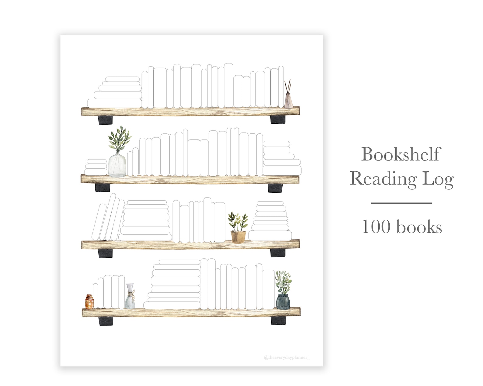 Bookshelf Reading Log // 100 Books // Print - Etsy