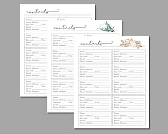 Address Book Inserts Personal and Business Contacts Pages - Etsy