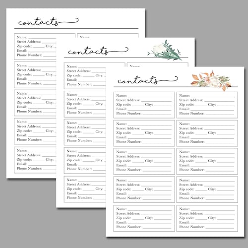 Contacts Page Printable Digital Download Addresses Book - Etsy