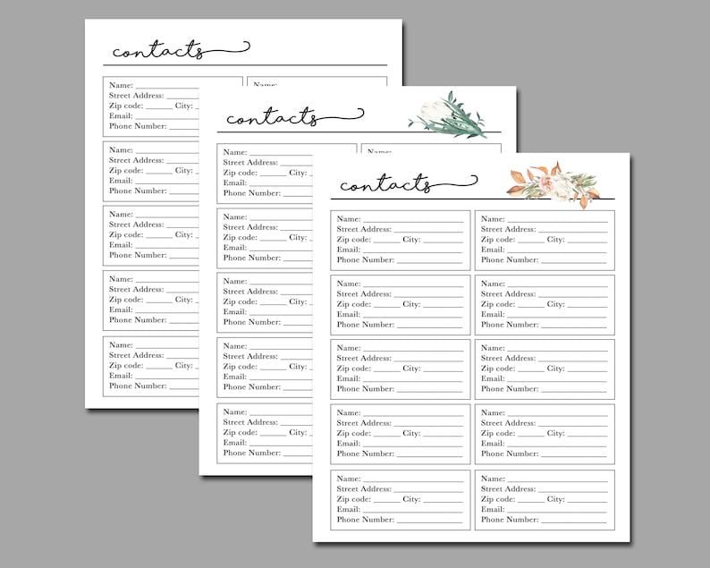 Contacts // Address Book // Printable Pages - Etsy