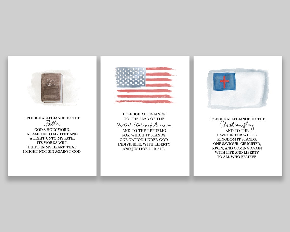 Pledge of Allegiance Print Bundle // United States, Christian Flag, and ...