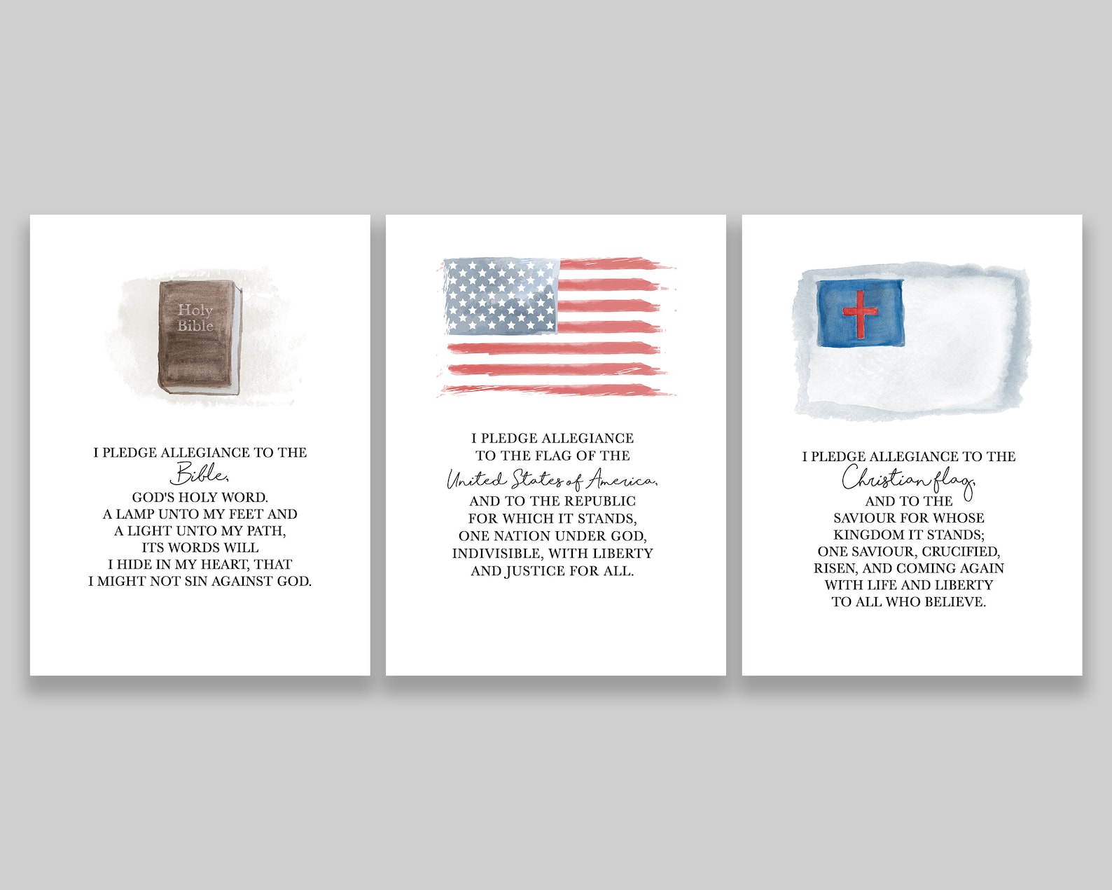 Pledge of Allegiance Print Bundle // United States, Christian Flag, and ...