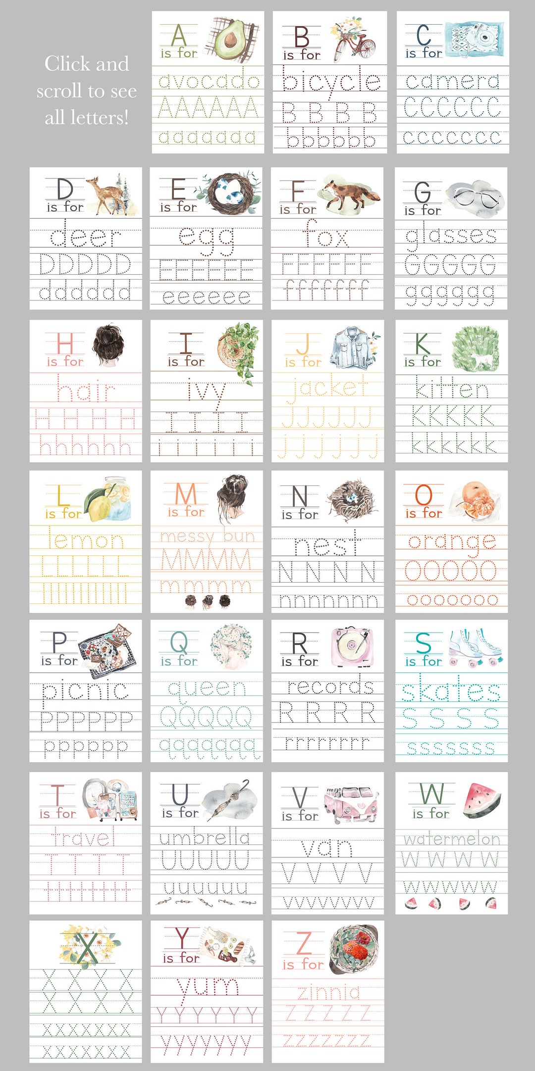Alphabet Tracing Worksheets (A-Z) - Etsy