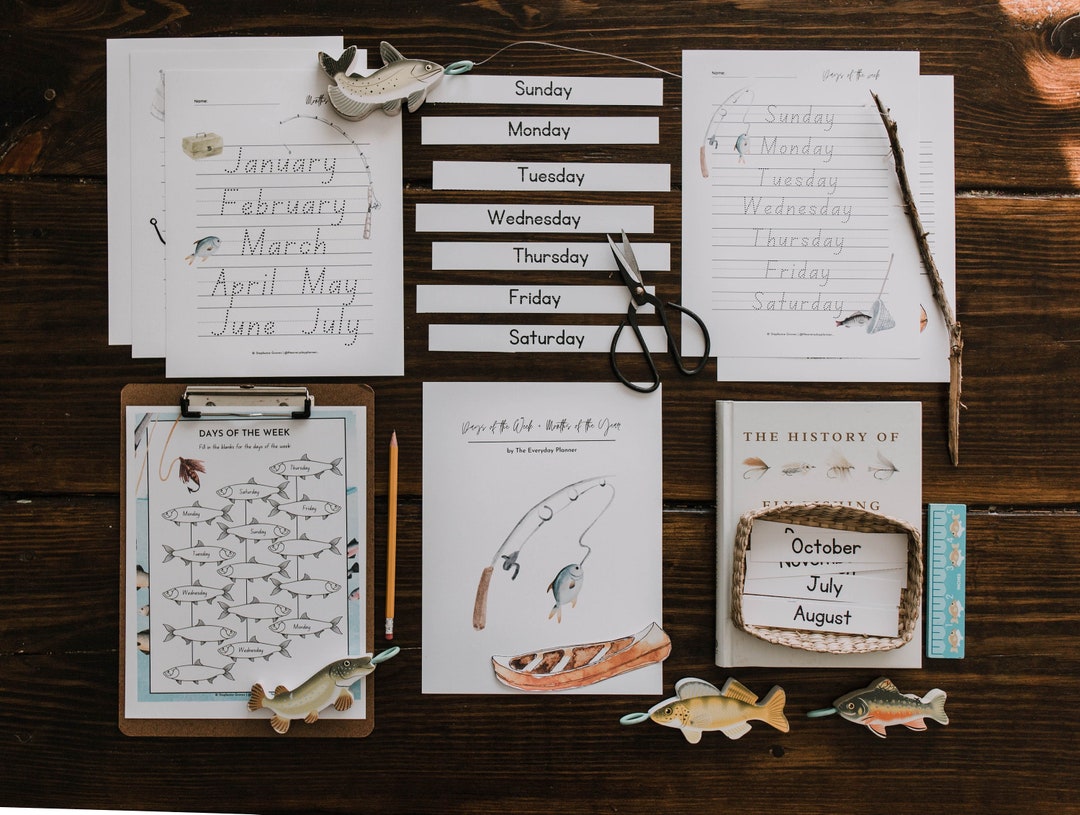 Fishing Theme Calendar Printable: Days & Months Learning (digital ...
