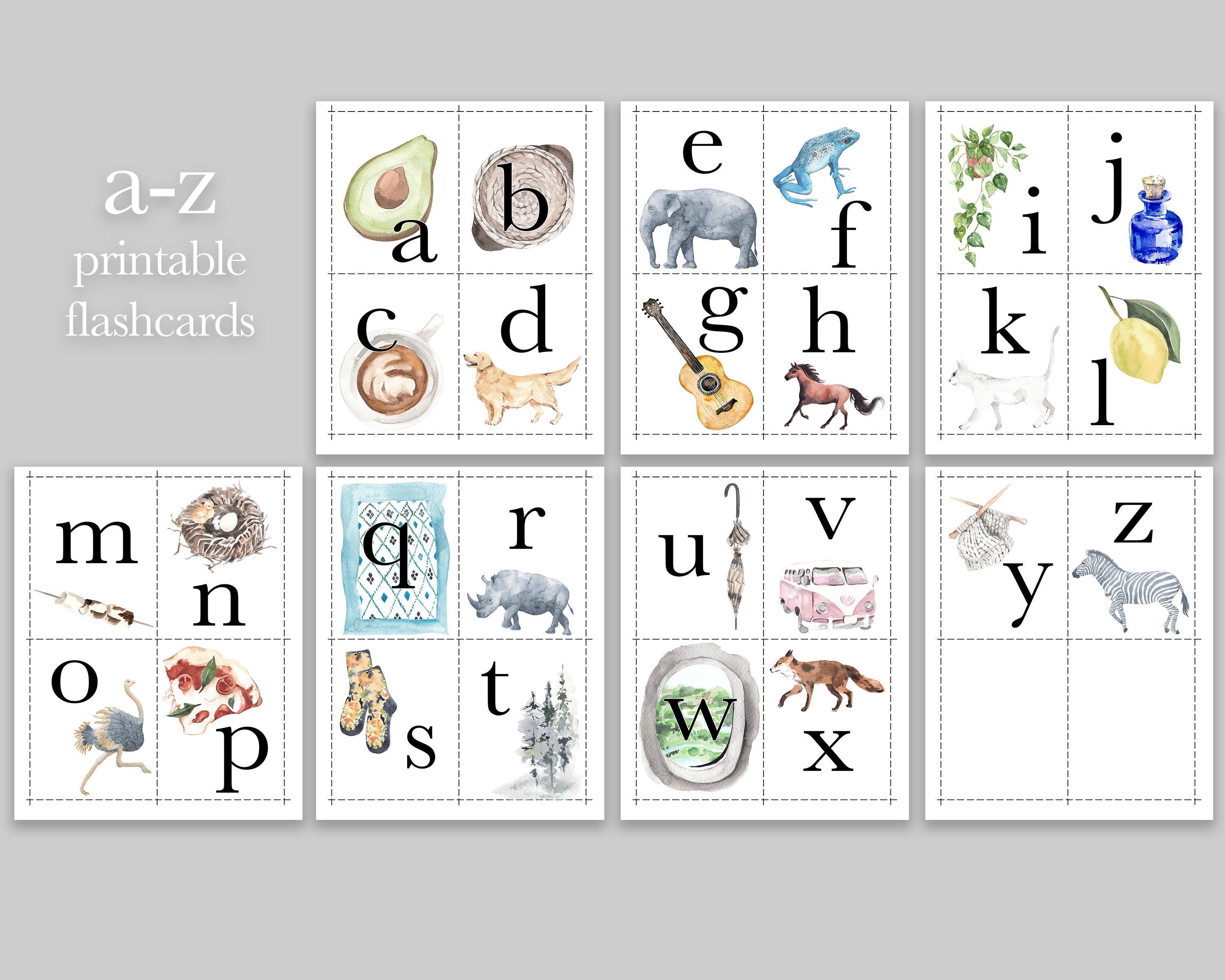 Alphabet Flashcards lowercase // ABC flash cards | Etsy