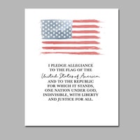 Pledge of Allegiance With American Flag - Watercolor Inspired - Rustic ...
