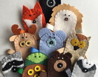 Hedgehog, Raccoon, Badger & Fox Felt Hand Puppets, Forest Puppet, Hand ...