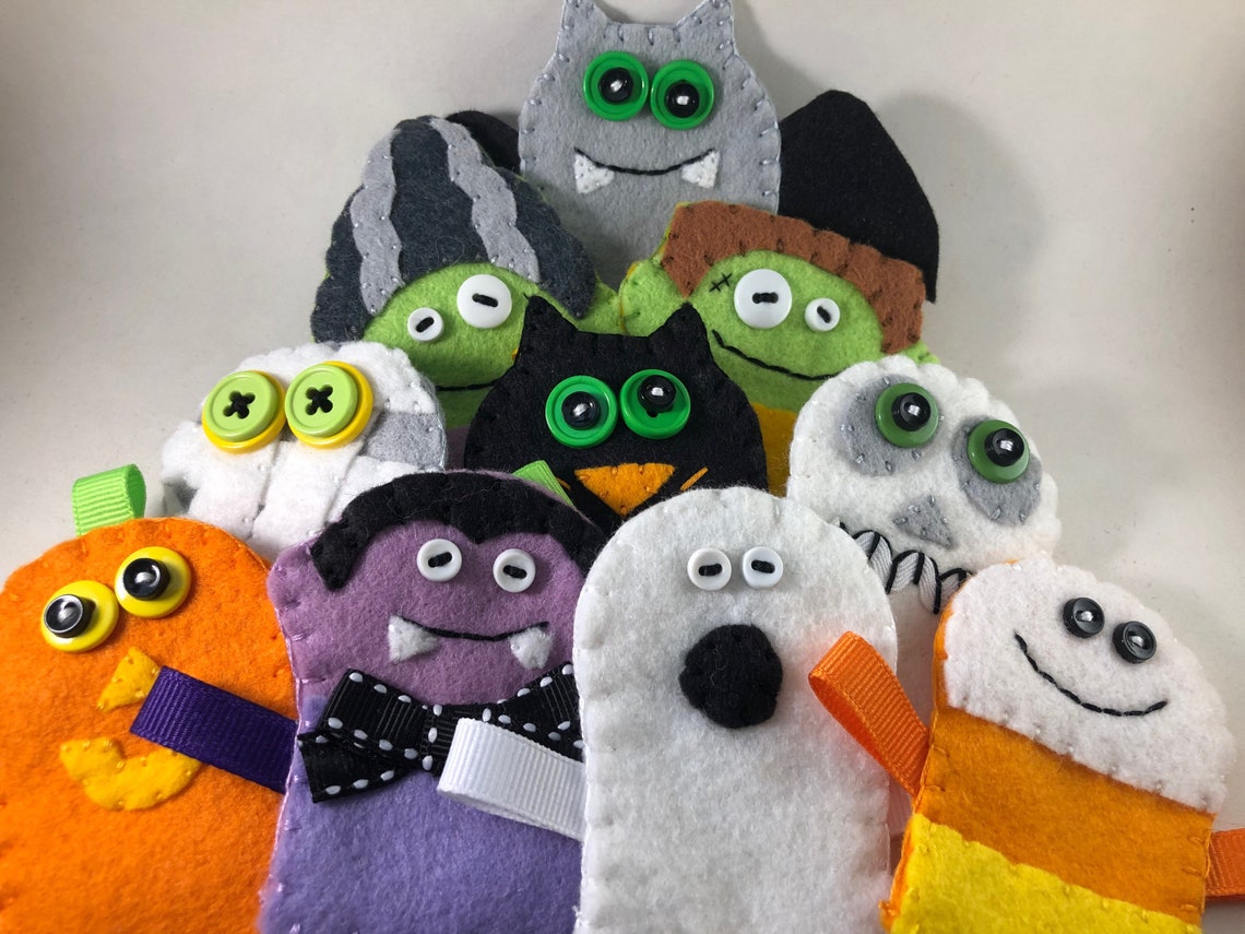 Hallowe'en Finger Puppets, Felt Finger Puppets, Wool Blend Felt Finger ...