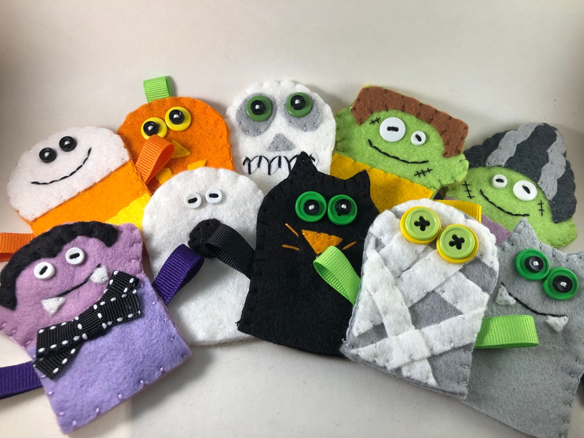 Hallowe'en Finger Puppets, Felt Finger Puppets, Wool Blend Felt Finger ...
