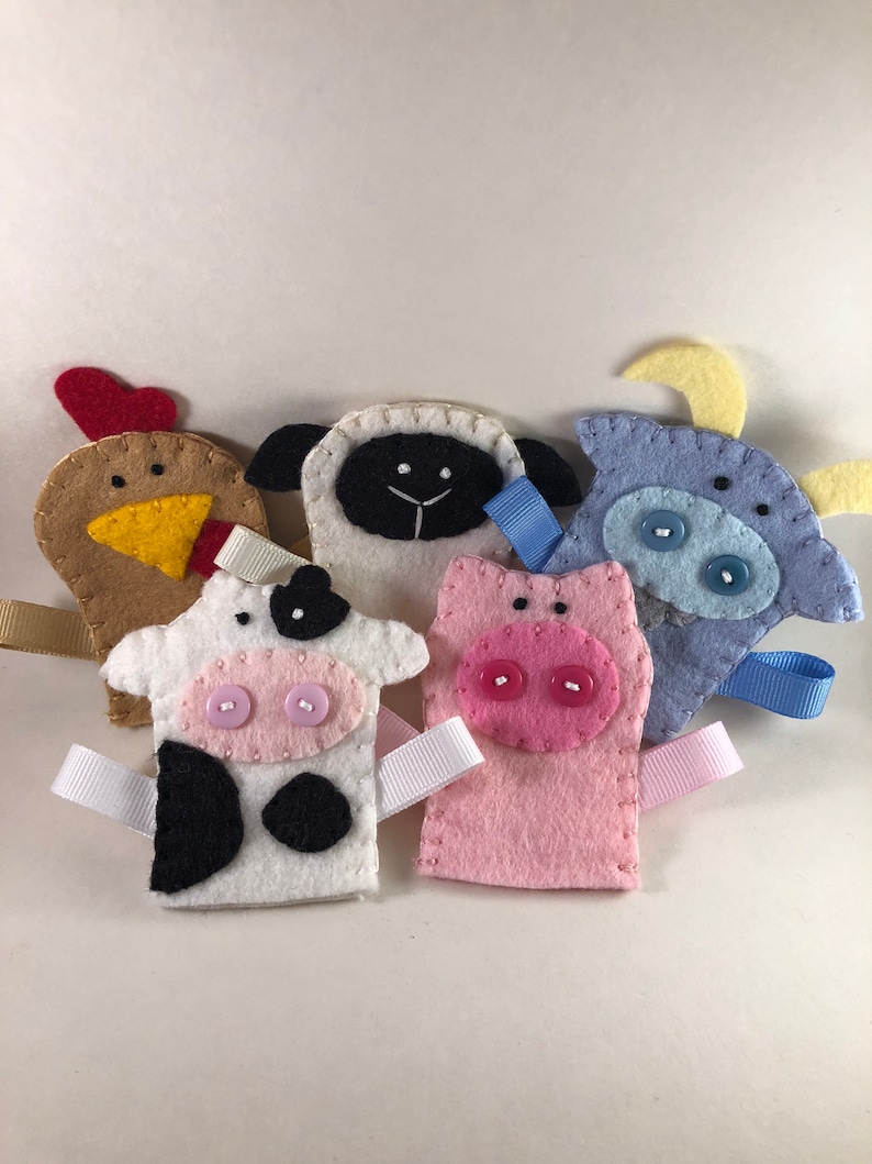 Farm Animal Finger Puppets, Felt Finger Puppets, Cow, Goat, Hen, Pig ...