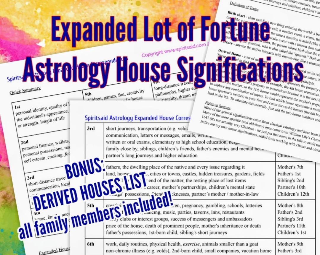 PDF Astrology EXPANDED HOUSE Significations Lot of Fortune Natal Chart ...
