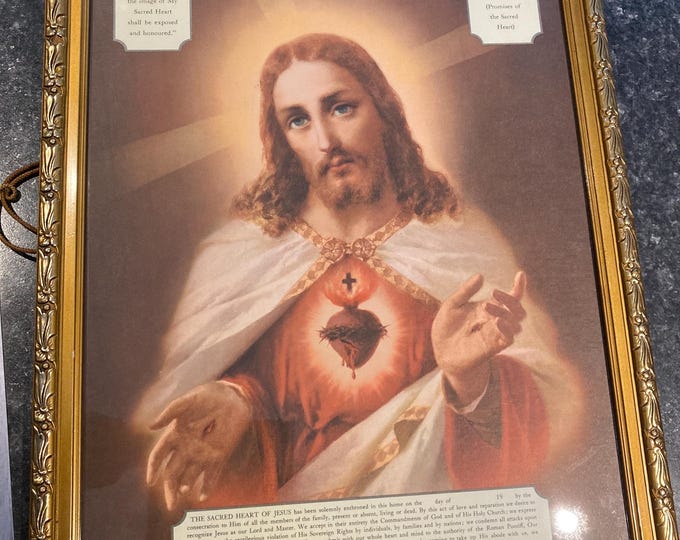 Vintage Sacred Heart Picture. House Blessing. Religious Gift. Large ...