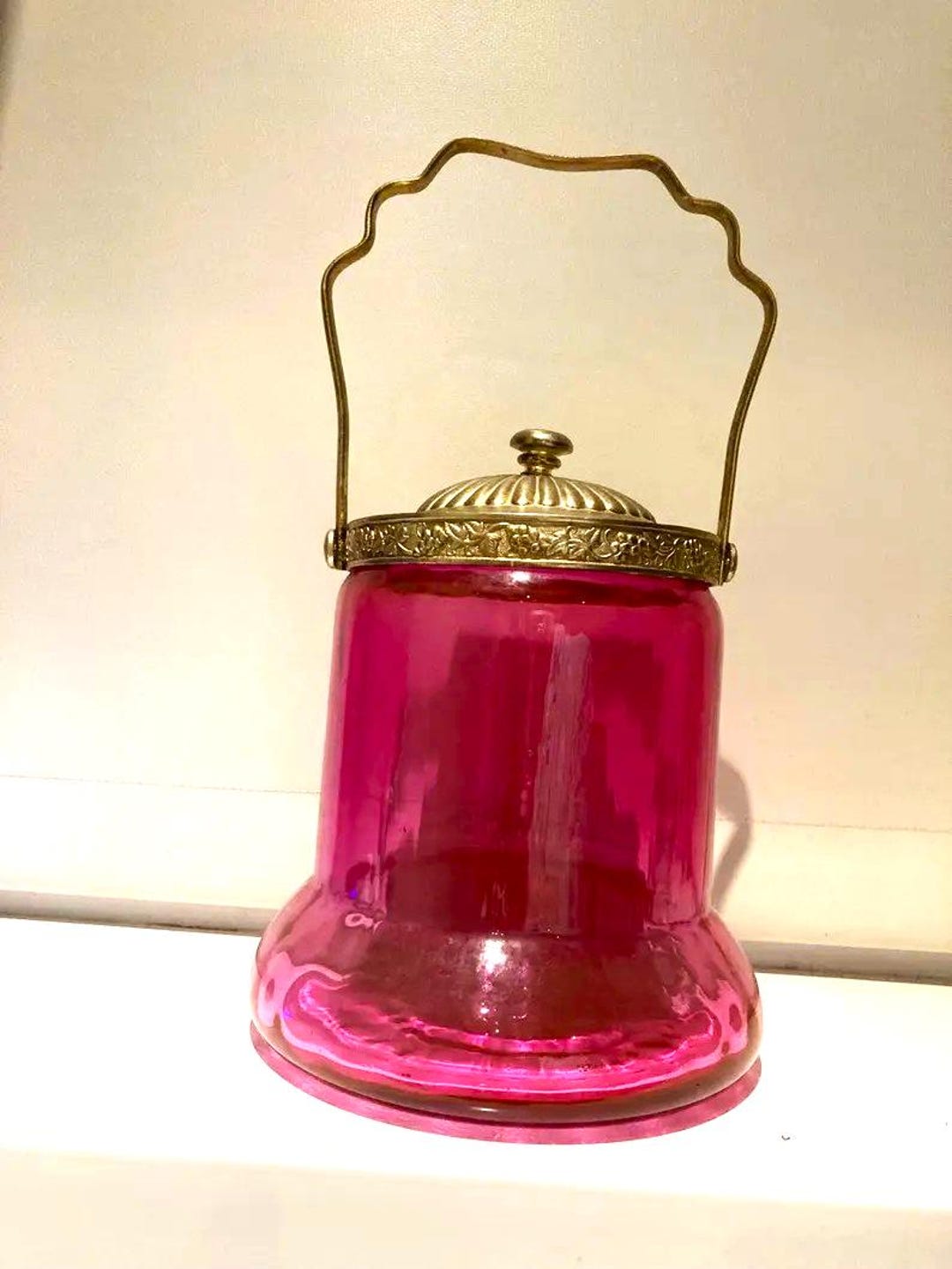 Art Deco Cranberry Glass Biscuit Barrel. Pink Glass Biscuit Barrel - Etsy