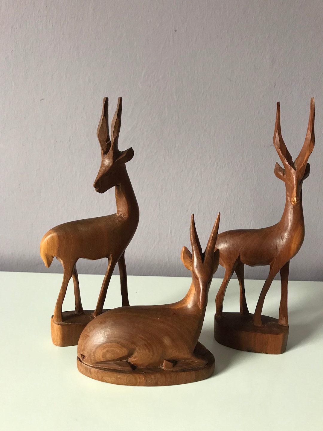 Vintage Antelope Figurine Selection, Small, Carved, Solid Wood ...