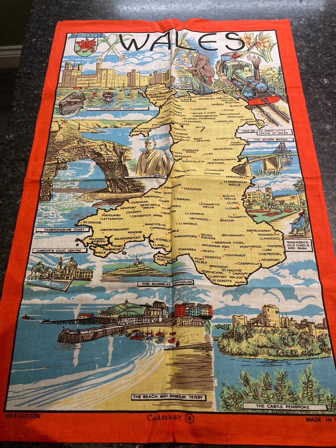 Welsh Tea Towel. Welsh Towns and Villages. Cotton Tea Towel. Wales Map. Map of Wales - Etsy