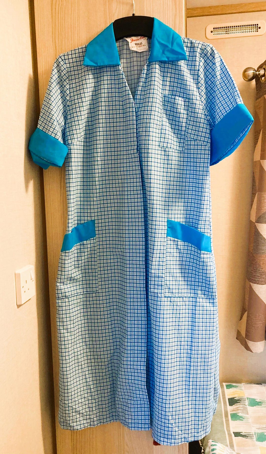 Coat Apron, Check Apron, Blue and White Check. Housewife Apron. Vintage ...