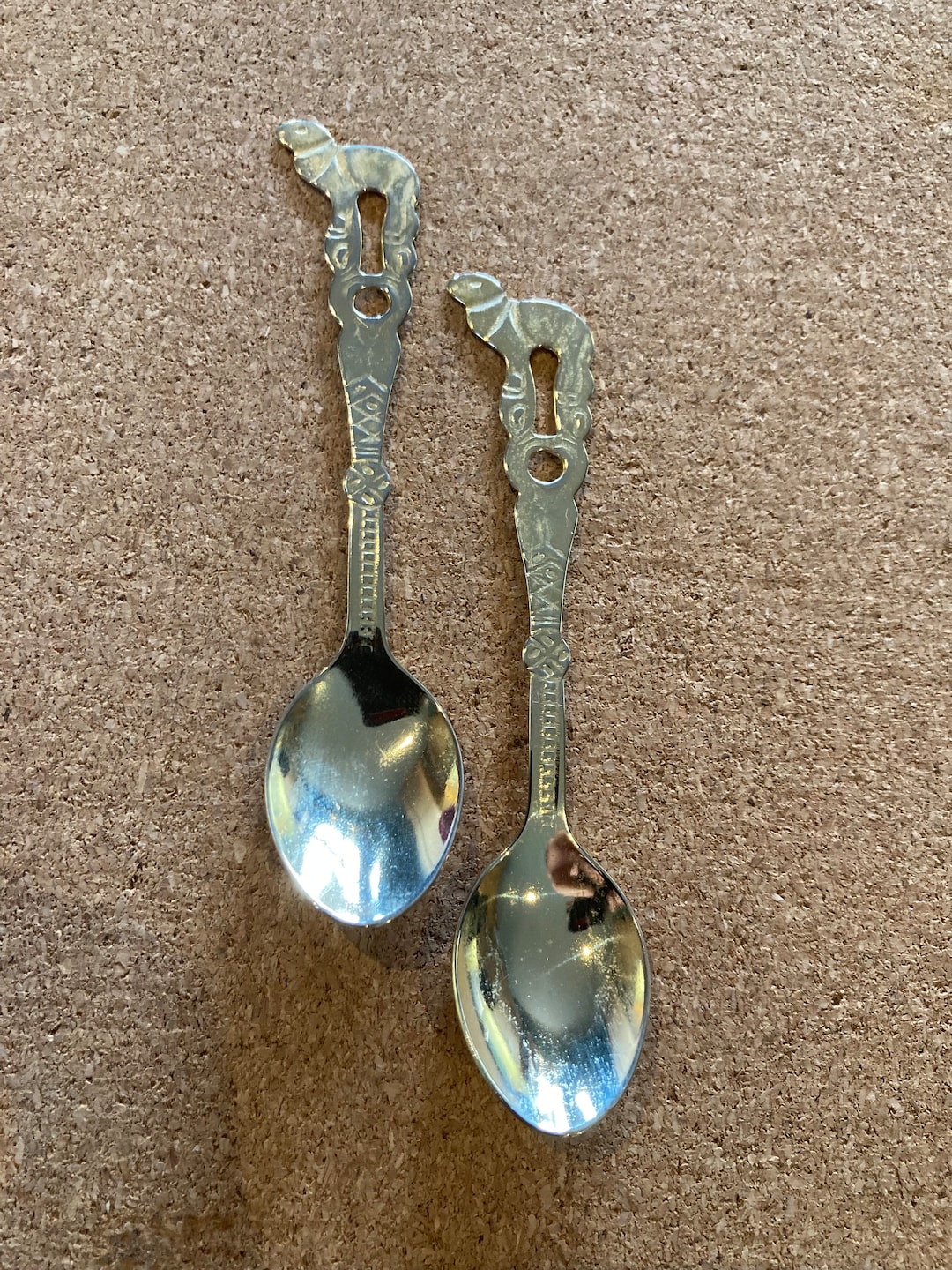 Vintage Spoon Collection. Pair of Gold Lamb Spoons. Collectors Spoon ...