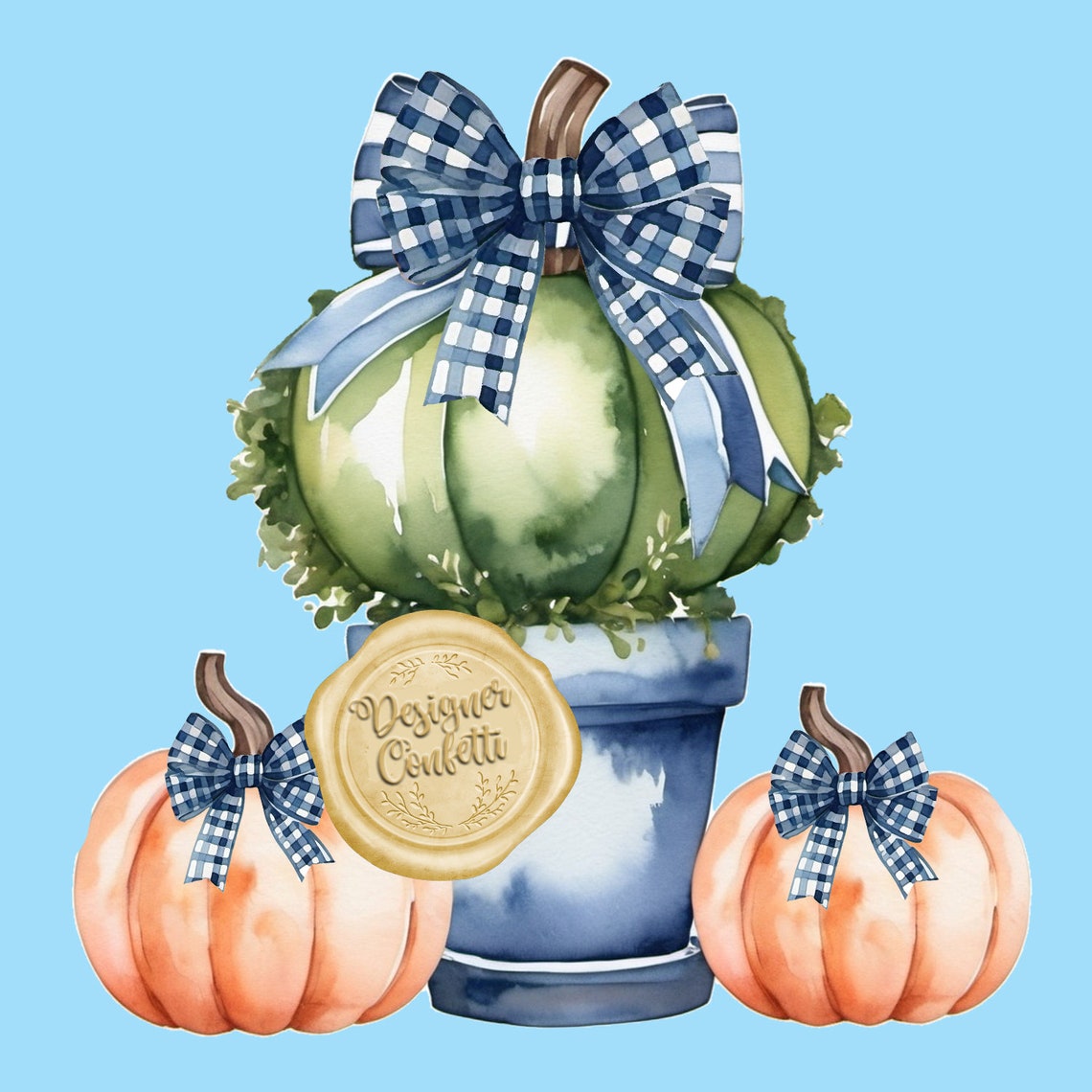 Watercolor Topiary Plaid Pumpkin Clipart, Bows, Fall, Autumn, Preppy ...