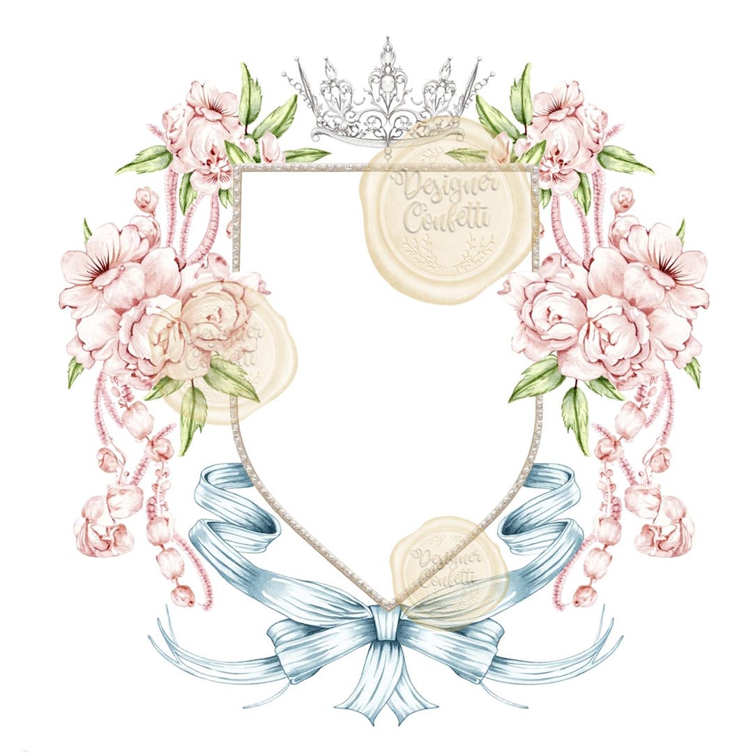 Watercolor Digital Crest Clipart, Ribbon, Bow, Flowers, Sublimation ...