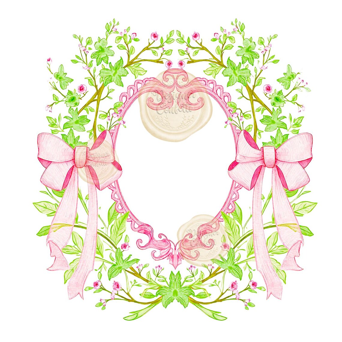 Watercolor Digital Crest Clipart, Ribbon, Bow, Flowers, Sublimation ...