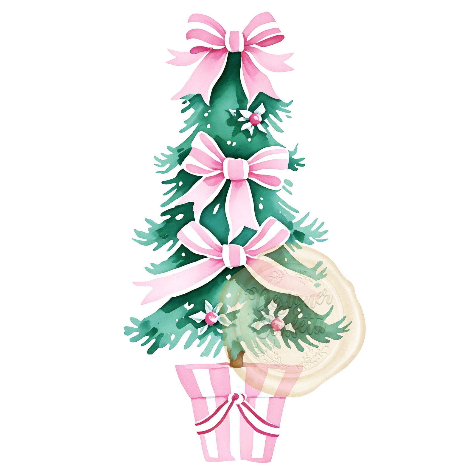 Watercolor Pink Christmas Tree, Preppy Clipart, Holiday Art, Winter ...