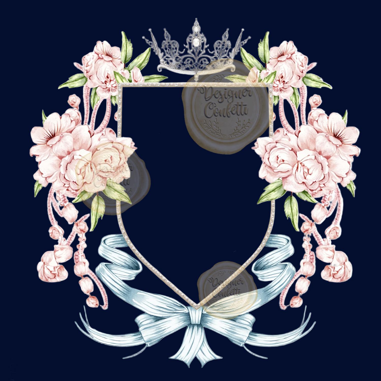 Watercolor Digital Crest Clipart, Ribbon, Bow, Flowers, Sublimation ...