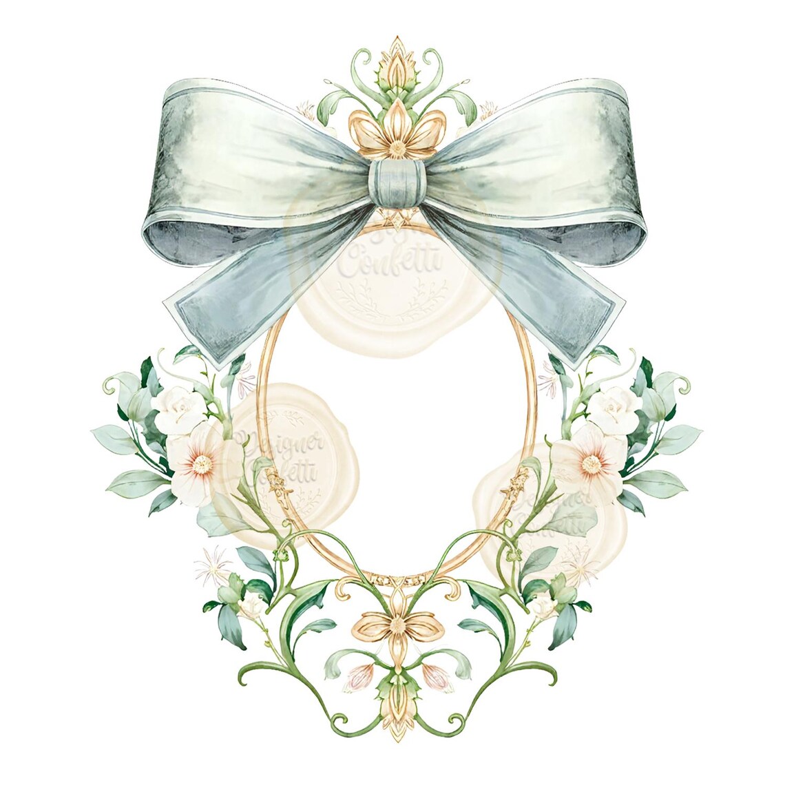Watercolor Digital Crest Clipart, Ribbon, Bow, Flowers, Sublimation ...