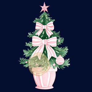 Watercolor Pink Christmas Tree, Preppy Clipart, Holiday Art, Winter ...