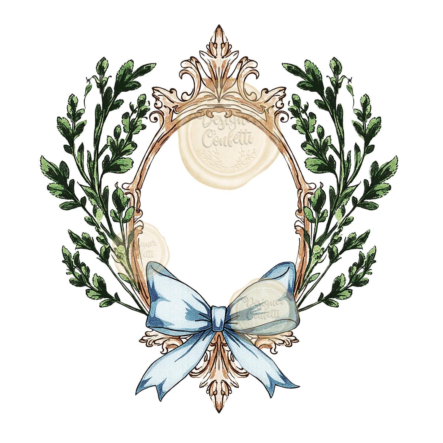 Watercolor Digital Crest Clipart, Ribbon, Bow, Flowers, Sublimation ...