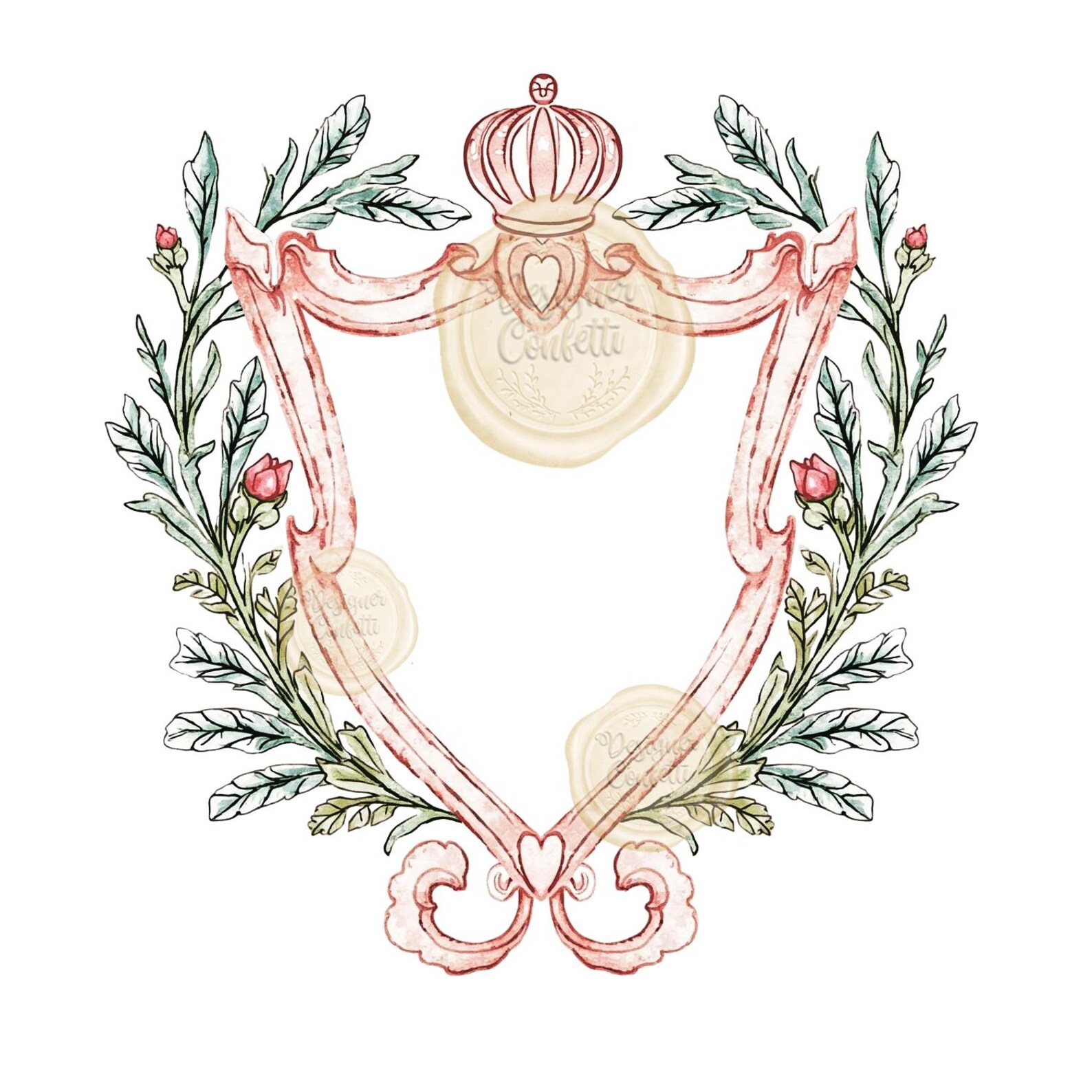 Watercolor Digital Crest Clipart, Ribbon, Bow, Flowers, Sublimation ...