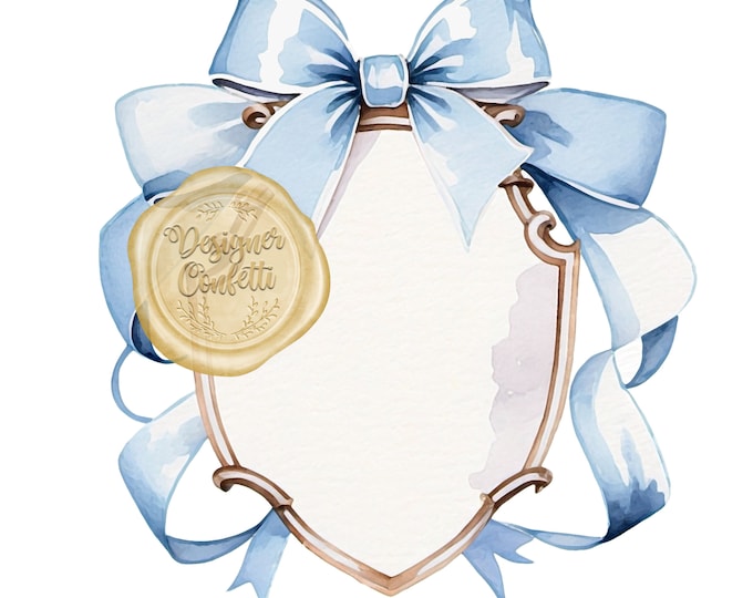 Watercolor Digital Crest Clipart, Ribbon, Bow, Flowers, Sublimation ...