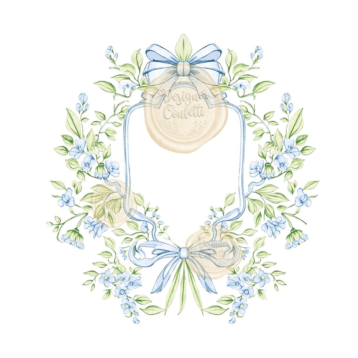 Watercolor Digital Crest Clipart, Ribbon, Bow, Flowers, Sublimation ...