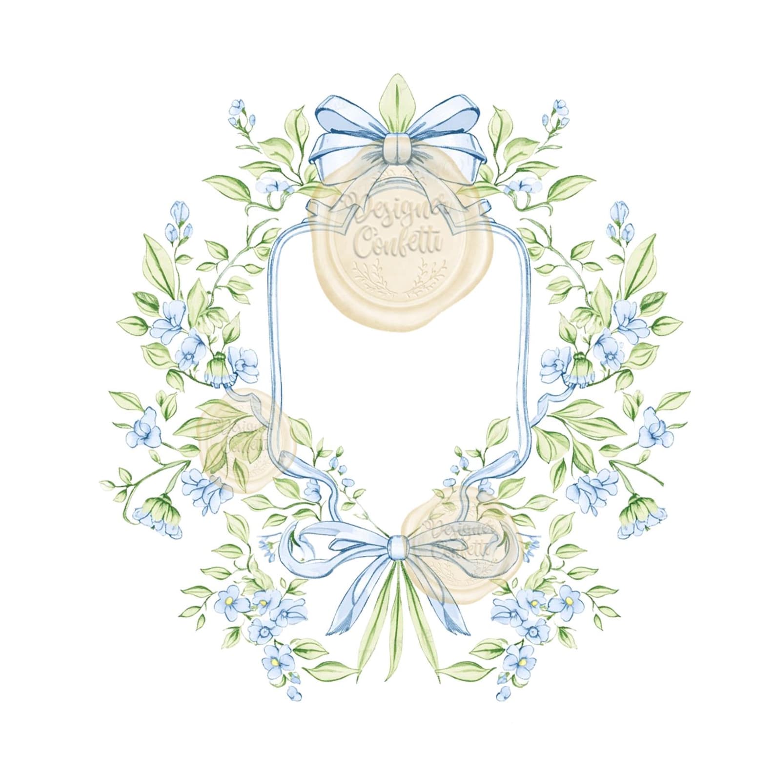 Watercolor Digital Crest Clipart, Ribbon, Bow, Flowers, Sublimation ...