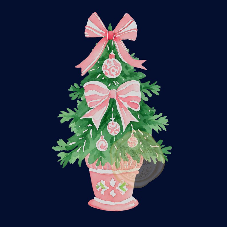 Watercolor Pink Christmas Tree, Preppy Clipart, Holiday Art, Winter ...