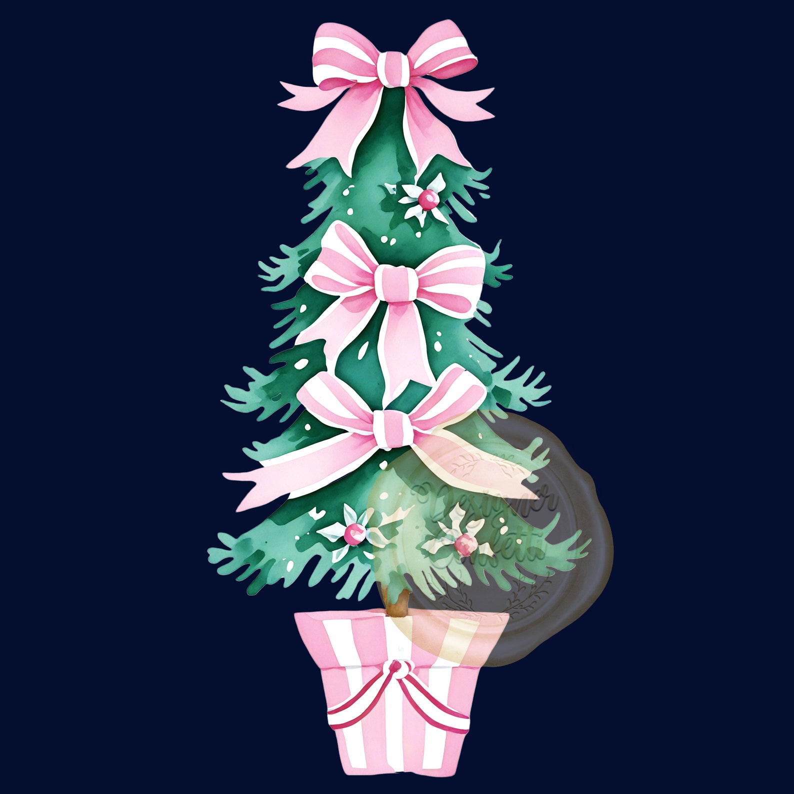 Watercolor Pink Christmas Tree, Preppy Clipart, Holiday Art, Winter ...