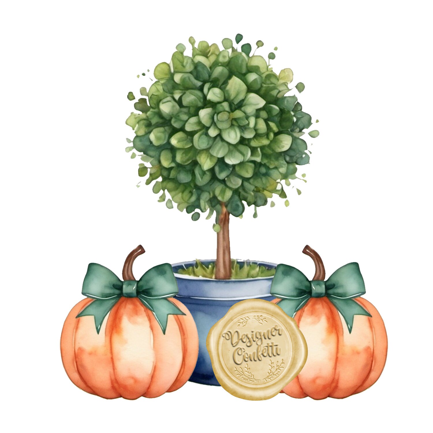 Watercolor Topiary Multiple Pumpkin Clipart, Bows, Fall, Autumn, Preppy ...